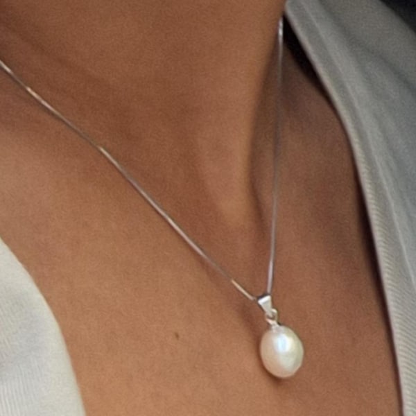 Sterling Silver Drop Pearl Necklace, Freshwater Pearl Necklace, Elegant ...
