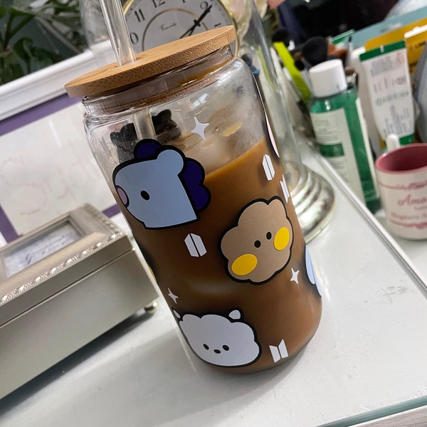 BTS Iced Coffee Glass | BT21 Minini Heads Beer Can Glass | BTS BT21 ...