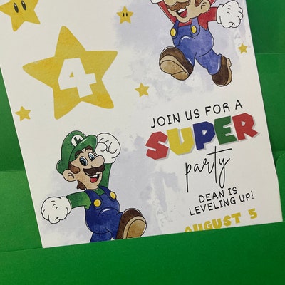 Personalized Super Mario Themed Birthday Party Invitation for Boys or ...