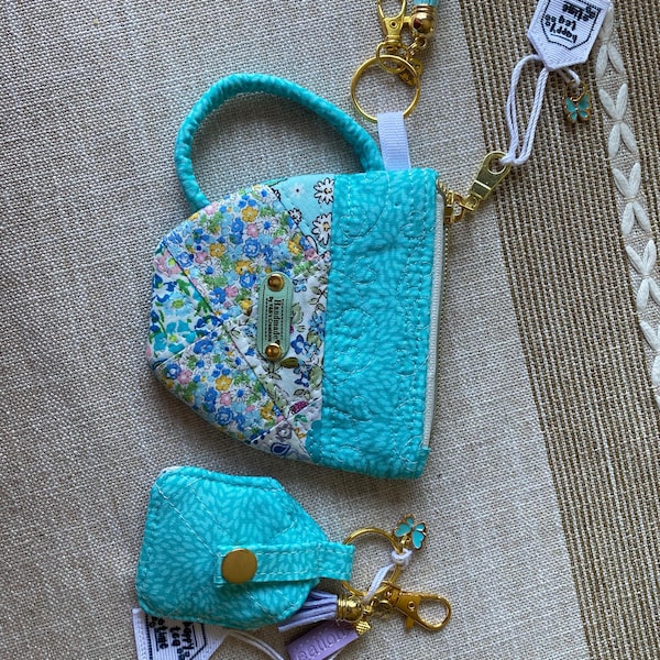 Heart Patchwork Quilted Small Pouch | Small Keychain Coin/earbud Pouch | Quilted Heart Charm ...