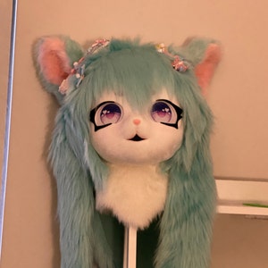 Blue Cat Mask King Cat Mask Furry Cosplay Mask Head With Blue Hair ...