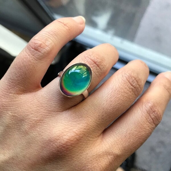 Adjustable Mood Ring in Sterling Silver, Color Changing Stone - Etsy