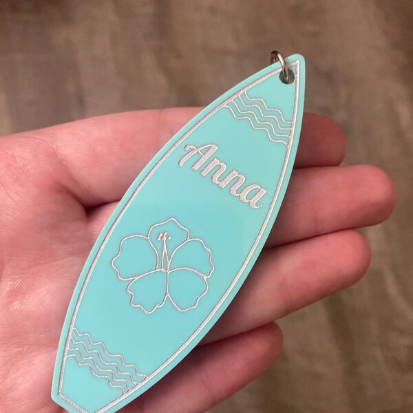 Personalized Customized Acrylic Keychain of a Surfing Board With Island ...