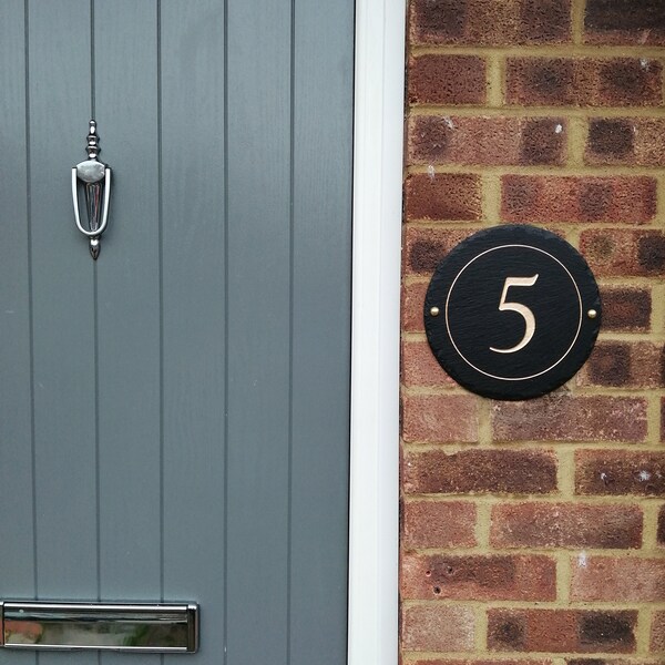 Round Rustic Slate House Number Personalised With Your Number 24cm ...