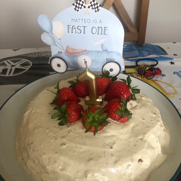 Editable Fast One Cake Toppers, Printable Blue Vintage Car & Balloons ...