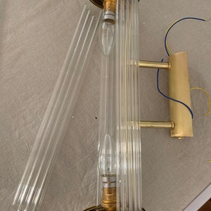 Pair of Antique Vintage Old Art Deco Brass & Pink Glass Rod - Etsy