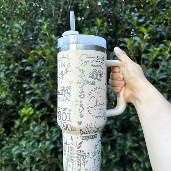 Bible Verses Engraved Tumbler | Cup Holder Friendly Travel Mug | Vacuum ...