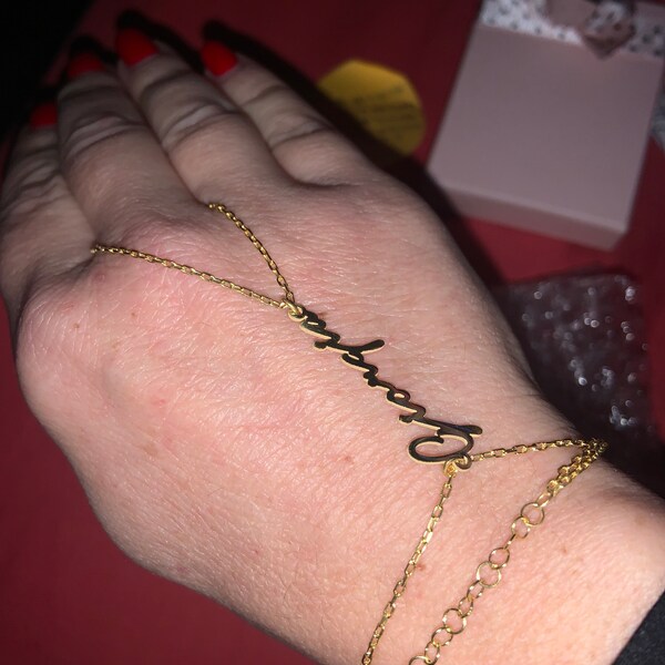 Custom Hand Chain, Name Hand Chain Slave, Adjustable Name Bracelet ...