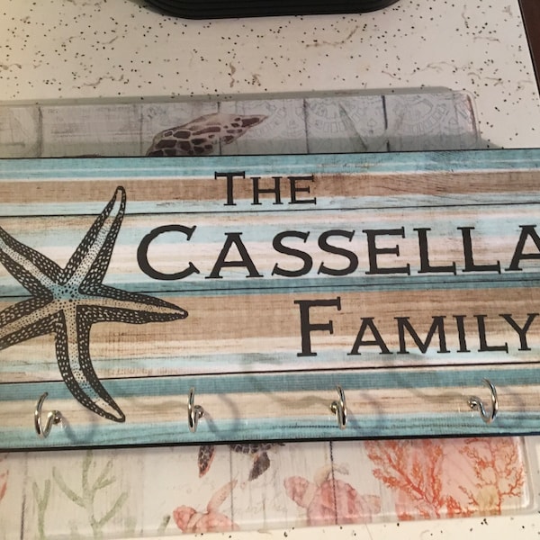 Beach House Key Holder for Wall, Personalized Key Hanger, Starfish ...