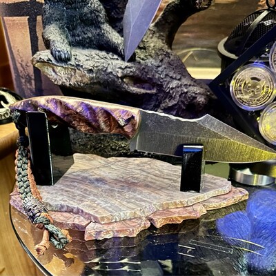 Pocket Knife Display Stand Gloss Thick Slice Brown Agate Stone Slab ...