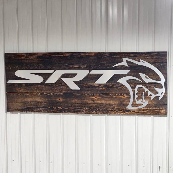 HELLCAT SRT Logo Combo Huge Brushed Silver Garage Sign - Etsy