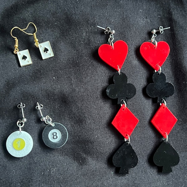Playing Card Suit Earrings: Laser Cut Acrylic Heart, Diamond, Spades ...