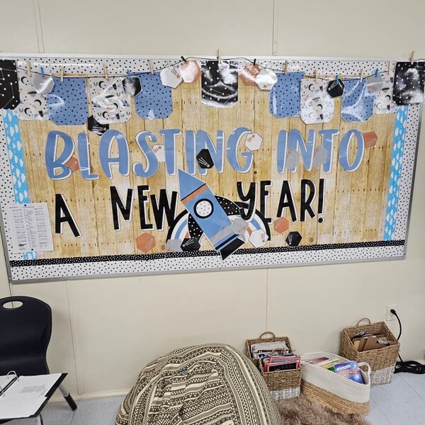 Space Back to School Bulletin Board Blasting Into a New Year Door Decor ...