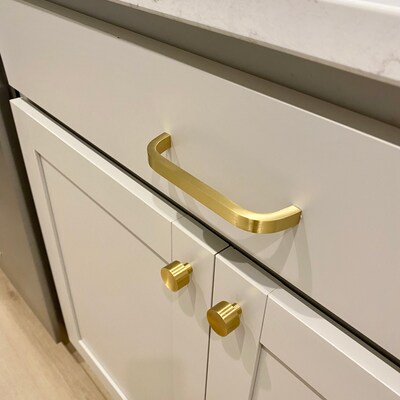 Sold Brass Mid Century Modern Concave Knob in Brushed Brass Gold, for ...