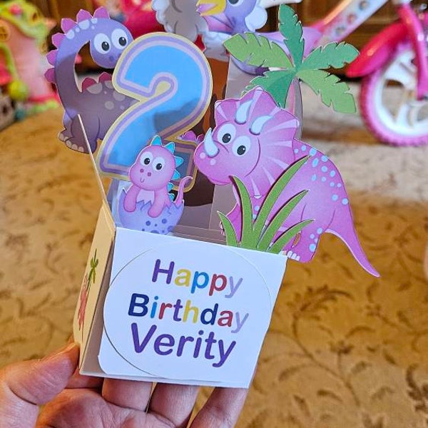 Pink Dinosaur Pop up Birthday Card - Etsy UK