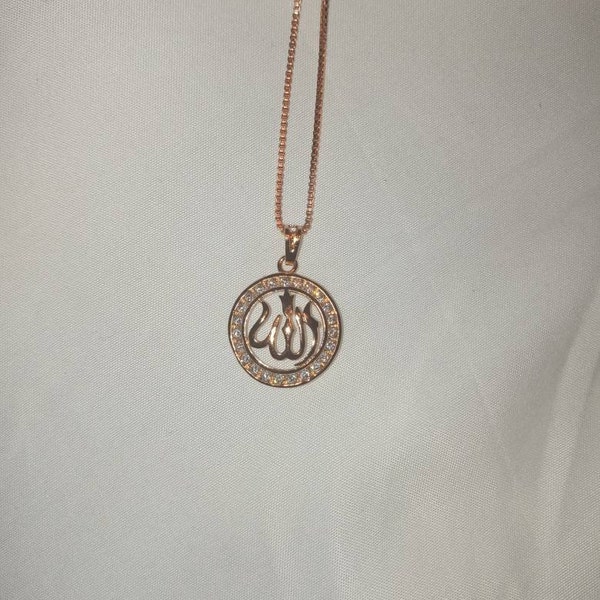 Allah Necklace With Pendant- 18k Gold Plated Large Allah Blue Pendant ...