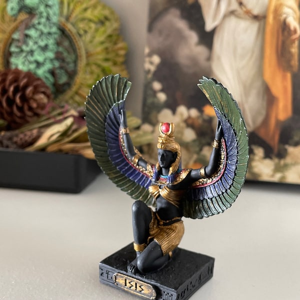 Vintage Isis Mini Statue - Small Hand-painted Ancient Egyptian Goddess ...