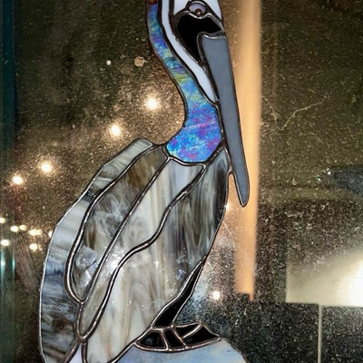 Farmhouse Inspired Stained Glass Panel in Distressed Wood Frame ...