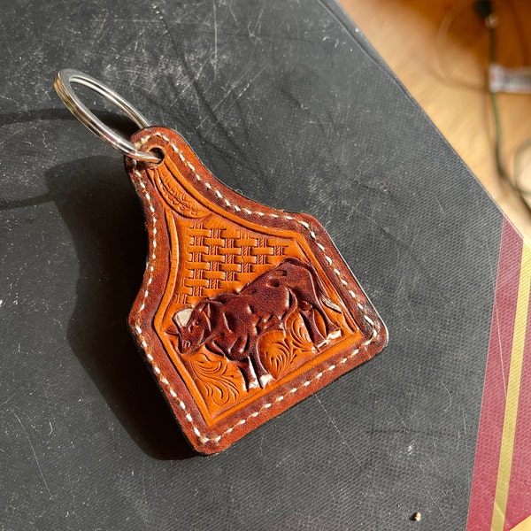 Handmade Leather Ear Tag Key Chains Personalized With Your Initials or ...