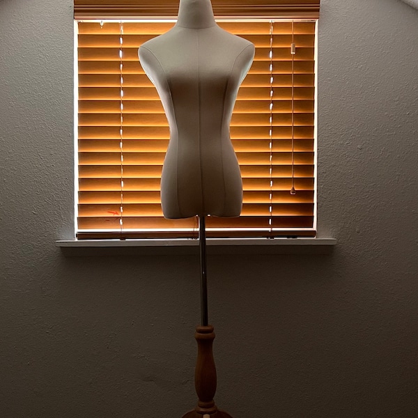 Female Display Dress Form in Natural Canvas on Traditional Wood Tripod ...
