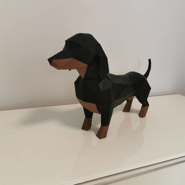 Dachshund Papercraft Template, Abstract Low Poly 3D Origami, Home Decor ...