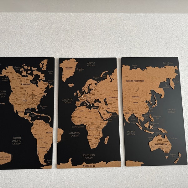World Map Push Pin Wall Art, Cork World Map Board, Wooden World Map ...