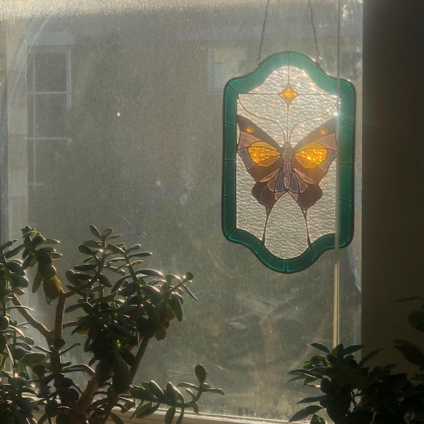 Modern Window Stained Glass Suncatcher, Nature and Fall Inspired Glass ...