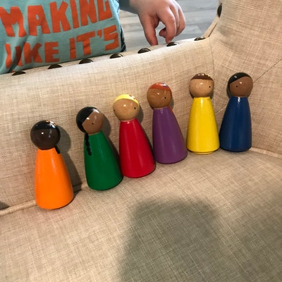 Peg Dolls, Set of 6 tall Classic Rainbow 3 1/2 Tall Peg Doll Girls ...