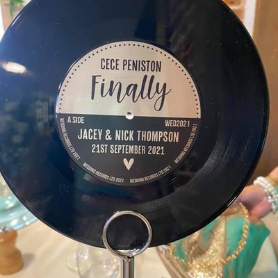 REAL 7 Vinyl Record Wedding Table Numbers/ Names Metallic Gold Label ...