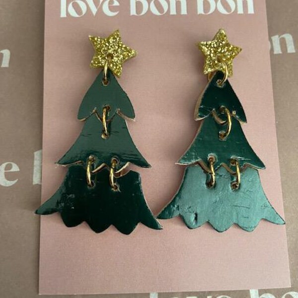 Genuine Leather Large Cut Out Circle Earring With Wooden Topper, Dangle ...