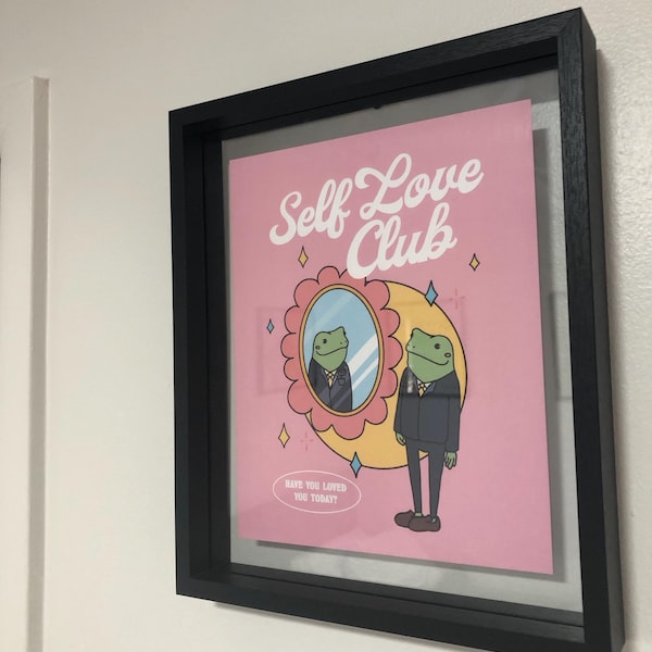 Girly Frog Self Care Wall Print, Positivity Self Love Club, Pink Retro ...