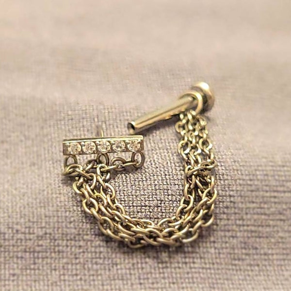 6mm-12mm, Dainty Emerald Teardrop Double Chain Helix Piercing ...