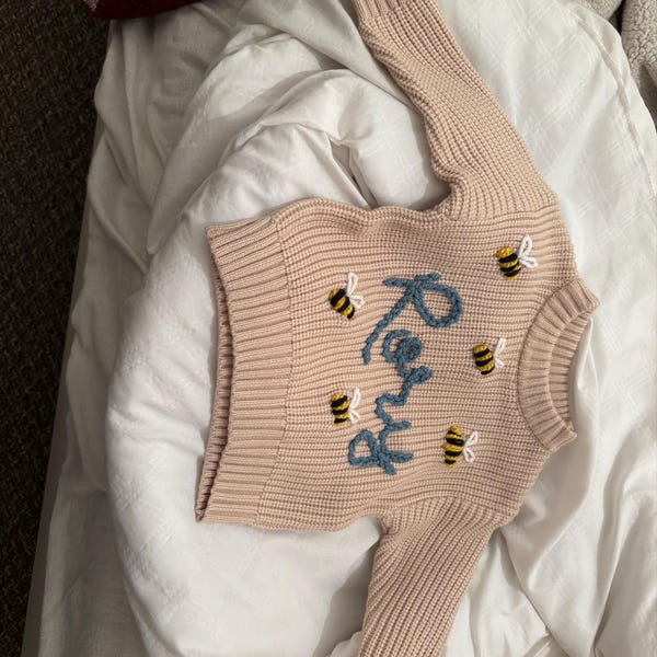 Personalised Knit Baby Sweater With Bumble Bees - Etsy