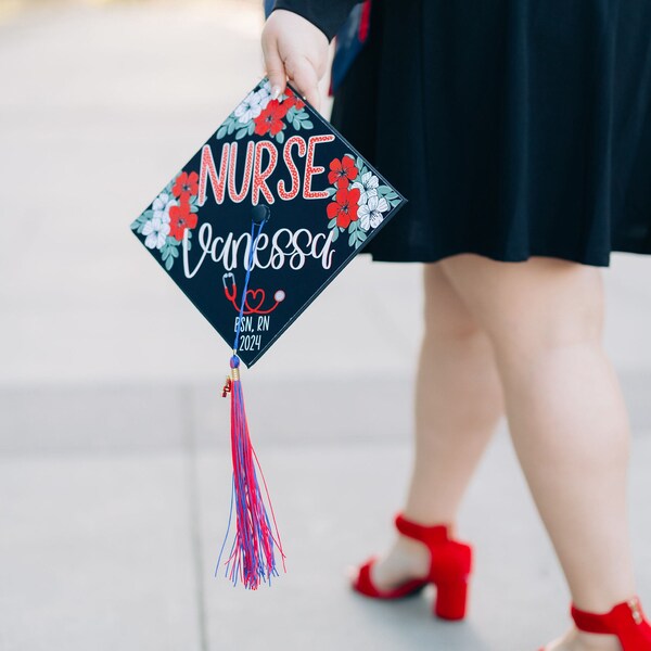 Custom "cherry Blossom Bsn" Graduation Cap Topper, Nursing Graduation ...