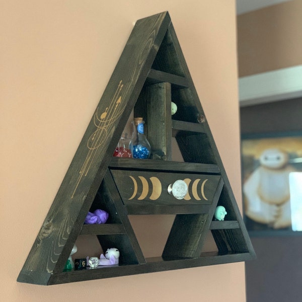Triangle Altar Shelf With Moon Phase Pull Out Drawer - Sacred Geometry ...