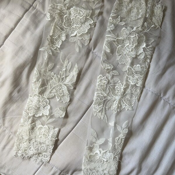 Long Fingerless Lace Gloves, Ivory Wedding Sleeves, Detachable Lace ...