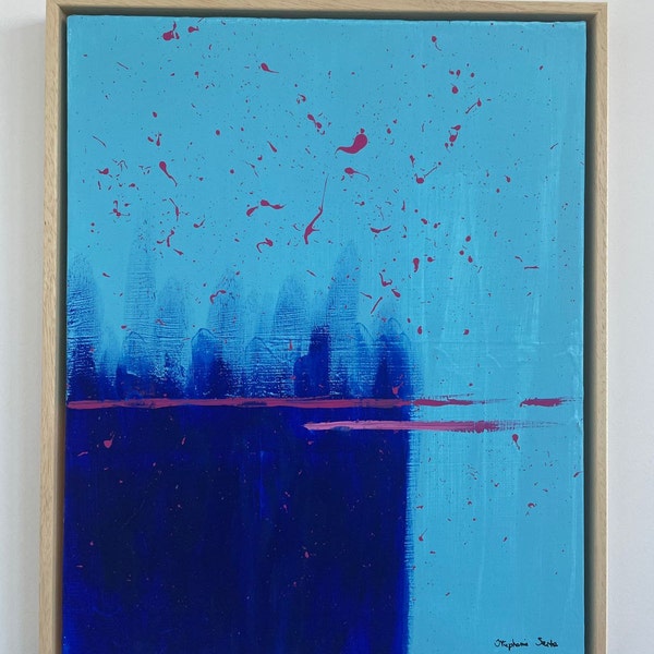Original Abstract Textured Wall Art. White and Turquoise Gradient With ...