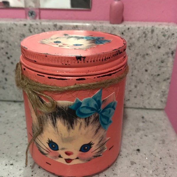 Vintage Kitty Pink/peach Glass Jar - Whimsical Kitschy Kitsch Salmon ...