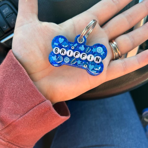 Personalized Resin Dog Tag, Custom Cat Tag, Letter Bead Dog Tag, Dog ...