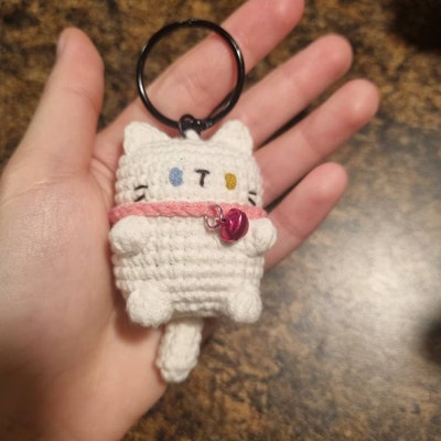 Personalized Cute Crochet Cat With Flower and Bell Keychain - Etsy