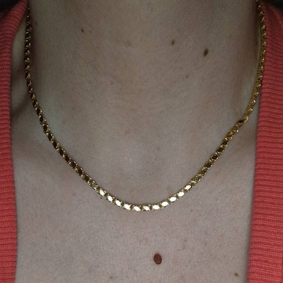 14K Gold Double Curb Chain Necklace, 8mm Vienna Chain Choker, Dailywear ...