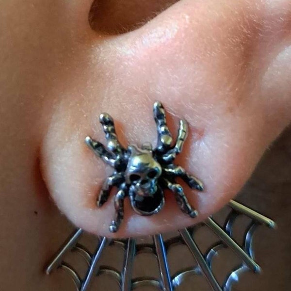 Spider Web Ear Jacket, Black CZ Stud, Gothic Earrings - Etsy
