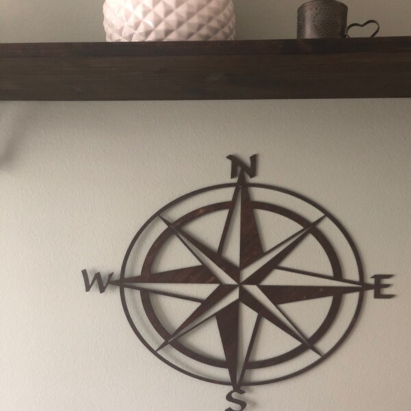 Rustic Nautical Compass Recycled Metal Art 18 Inch Custom Nautical Rose ...