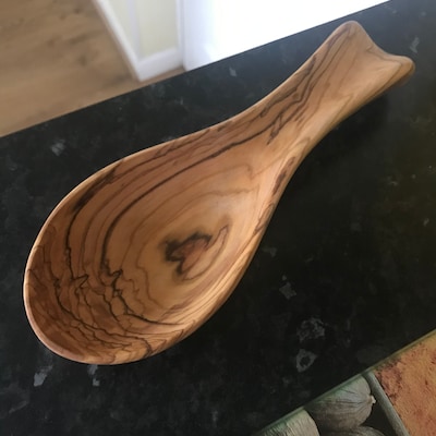 Olive Wood Wooden Spoon Rest / Ladle / Serving Handmade From a Single ...