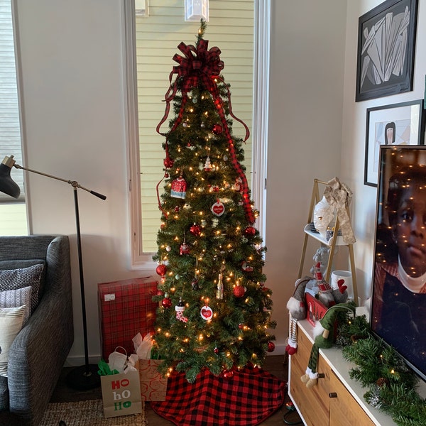 Tree Topper Christmas Red and Black Buffalo Plaid Tree Topper White and ...