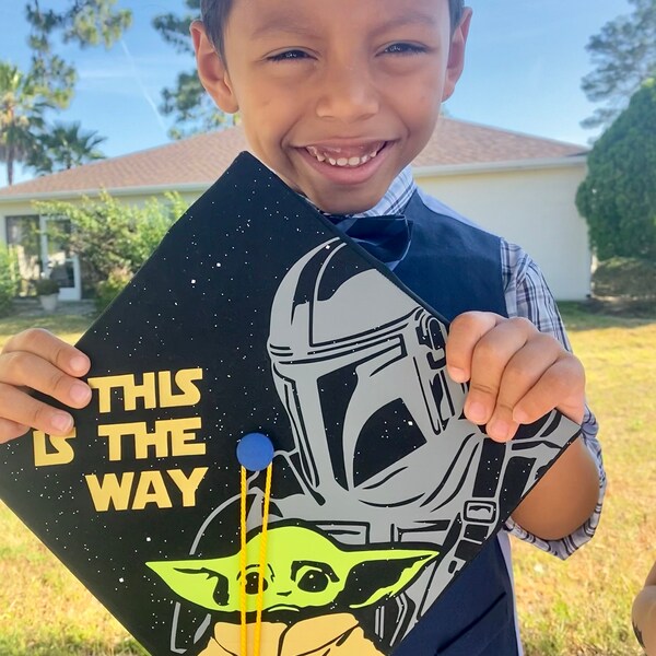 Mandalorian & Grogu Grad Cap Topper | Ready Made Fabric Grad Cap Topper ...