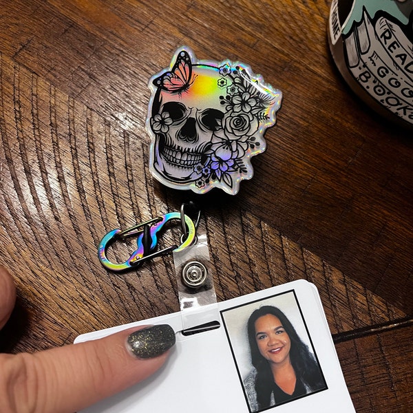 Holographic Skull Badge Reel - Xray Badge Reel - Nurse Badge ...