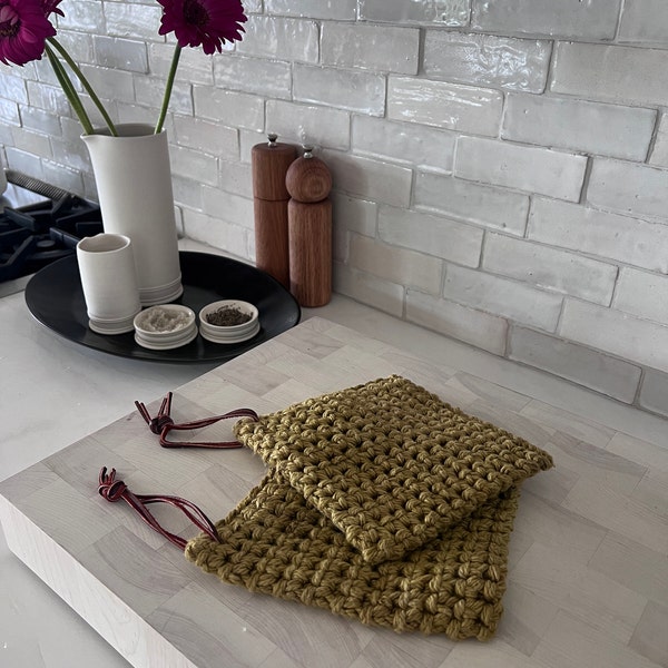 Pot Holders Handmade Crochet With Removable Leather Loops 100% Hand ...