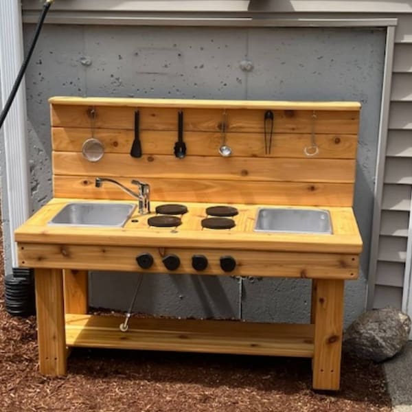 Centered Simple Mud Kitchen With Backsplash | Outdoor Pretend Kitchen ...