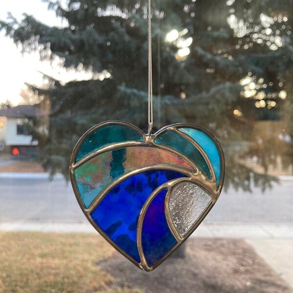Made to Order Crashing Wave Heart Stained Glass, Valentines Gift ...